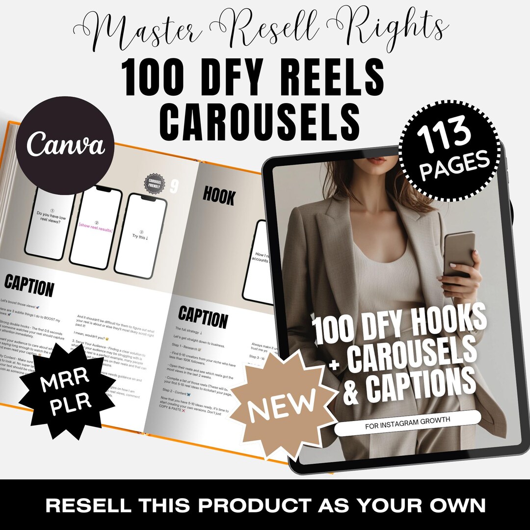 100 DFY Faceless Reels, Carousels and Captions | PLR Digital Product | Hooks Done for You ...