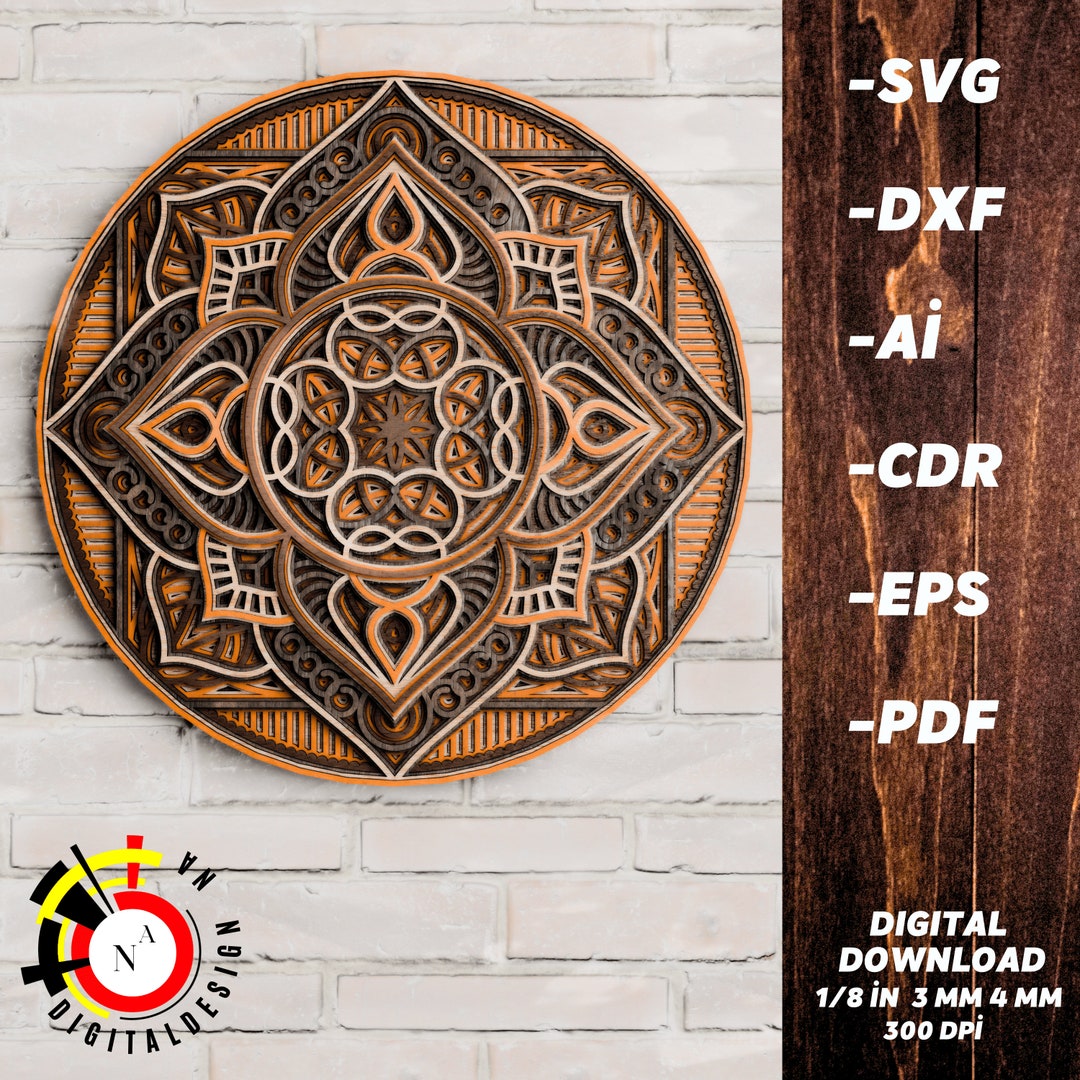 Elegant Laser Cut Mandala Digital Design DXF, SVG, PDF, Eps and More ...