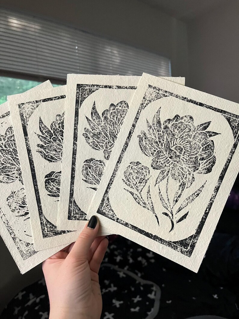 Linocut Peonies Original Print - Etsy