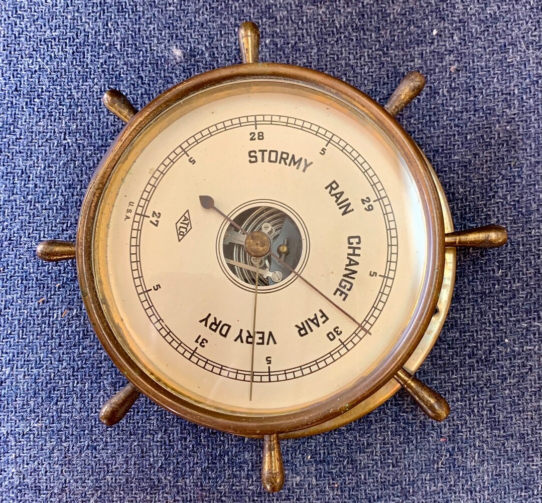 Vintage Brass Atco Wall Barometer Ship's Wheel Vintage Brass Wall Decor ...