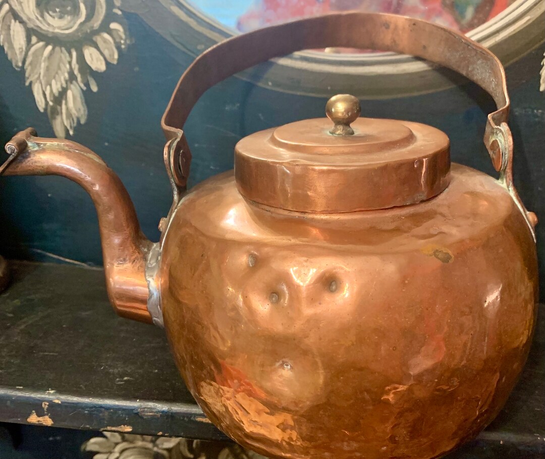 Antique Hand Hammer Copper Tea Kettle Prim Farmhouse Country Copper ...