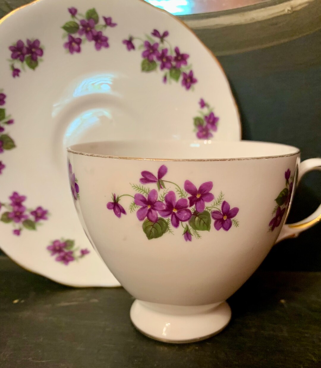 Queen Anne Violet Tea Cup and Saucers Set Vintage Tea Cups and Saucers ...