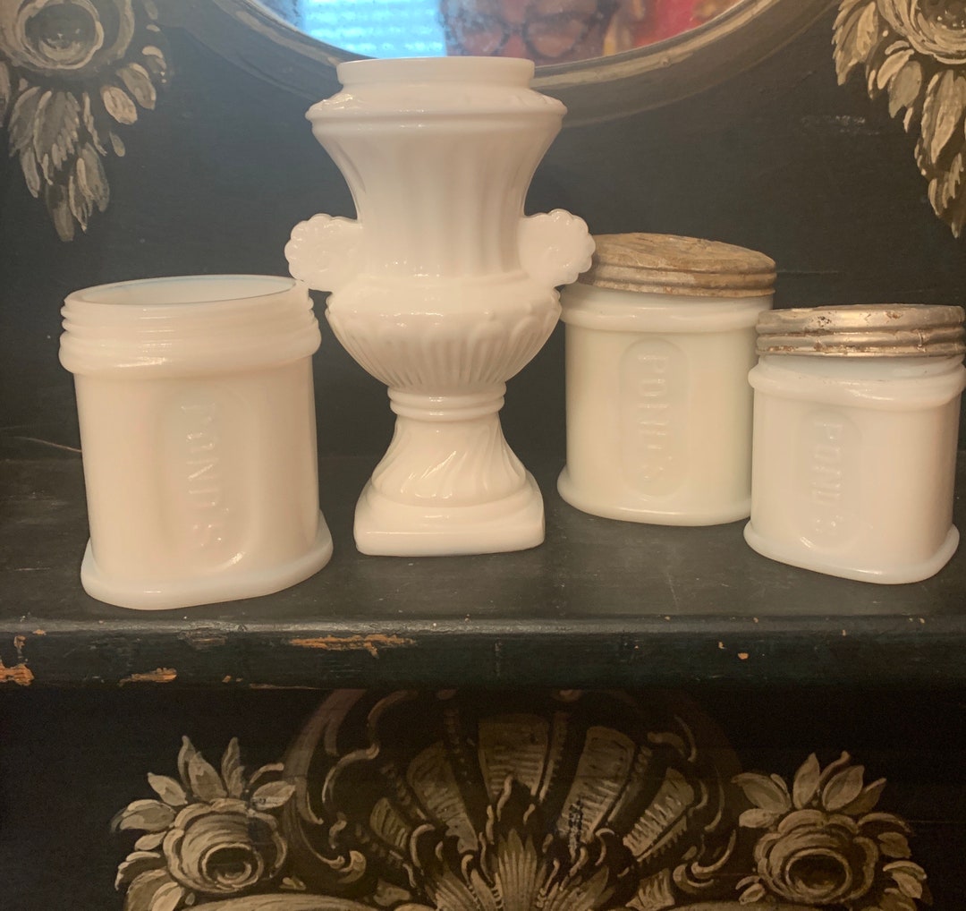 4 Vintage Milk Glass Jars Ponds Cold Cream & Avon - Etsy