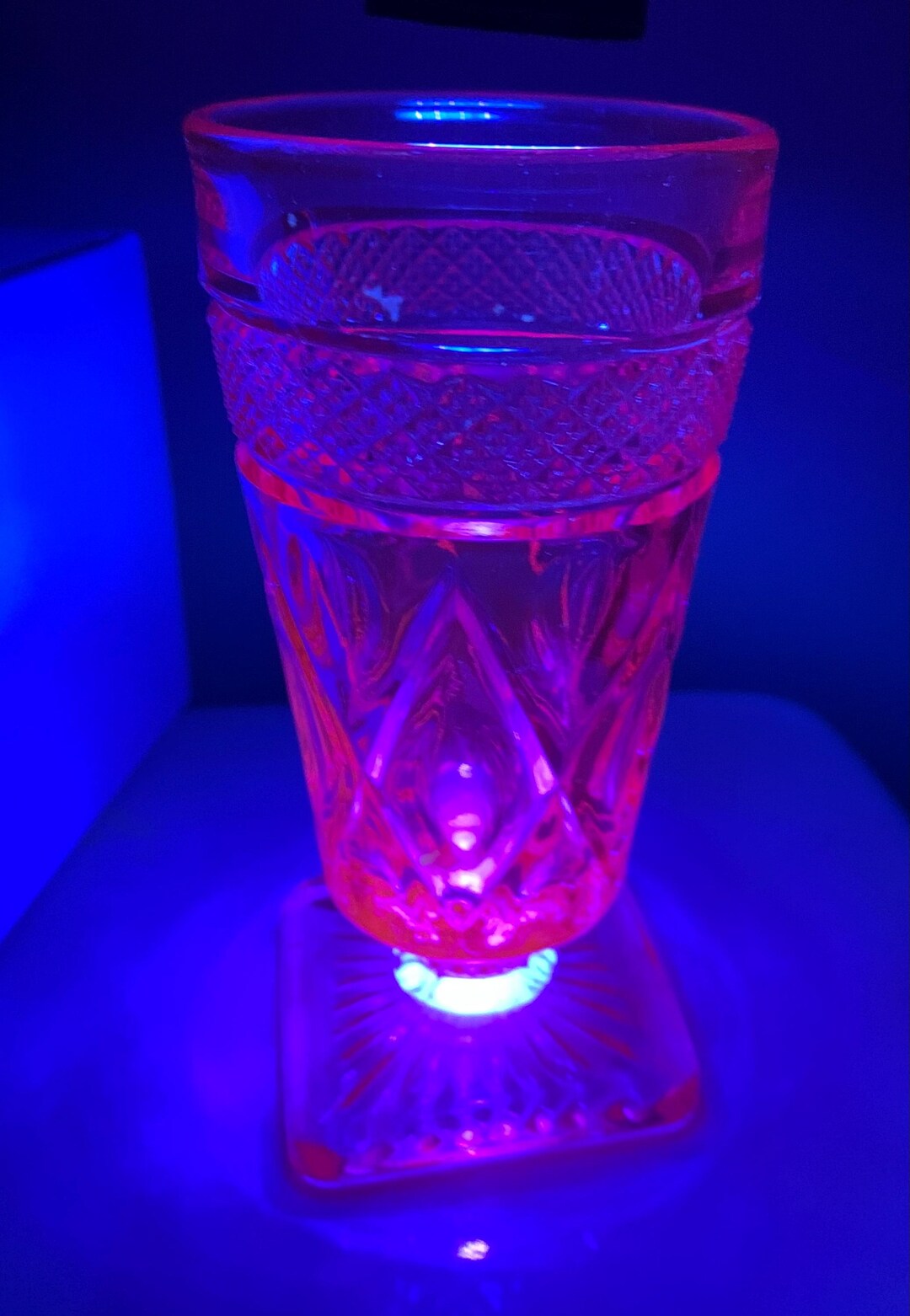 Mid Century Glowing Selenium Pink Glass Footed Wine Glass Glows Under ...