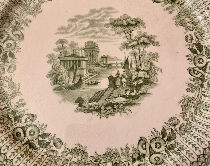 Antique English Ironstone Green Transferware Plate by Ridgeways England ...