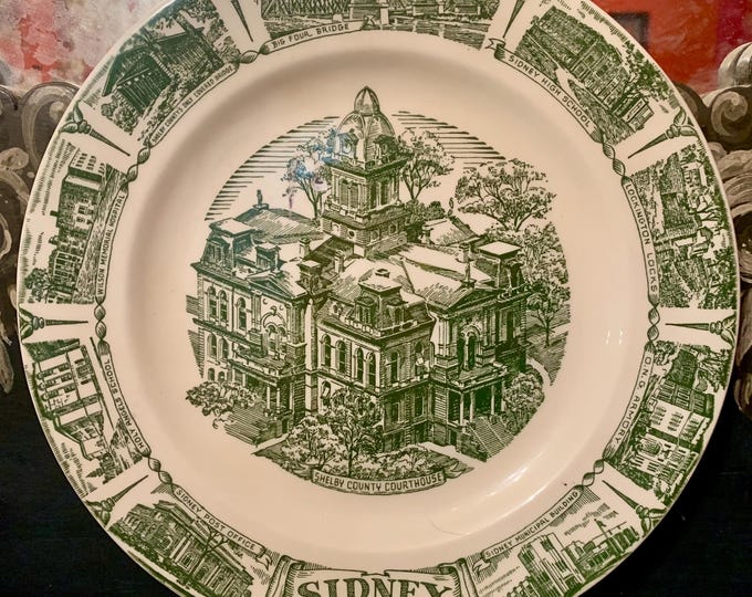 Antique Green Transferware America's First Christmas Tree Plate Vintage ...