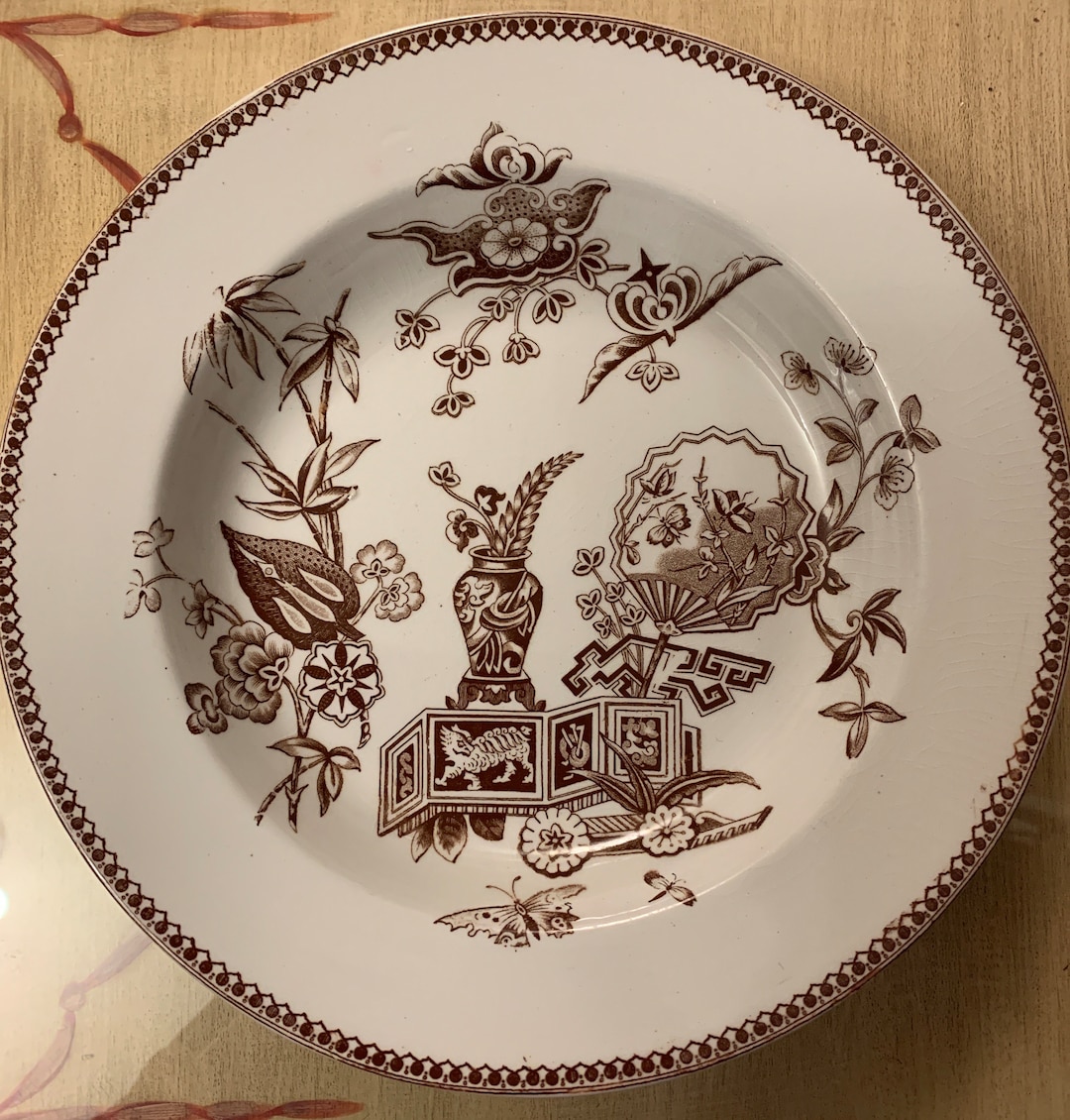 Antique English Ironstone Brown Transferware Shallow Bowl Plate Wall ...