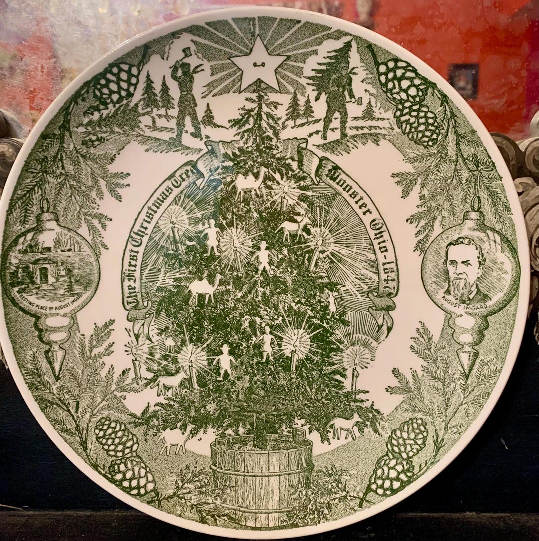 Antique Green Transferware America's First Christmas Tree Plate Vintage ...