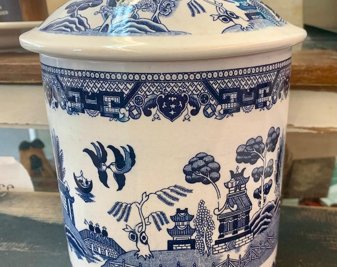 Vintage Blue Willow Ceramic Canister Lidded Storage Jar Blue ...