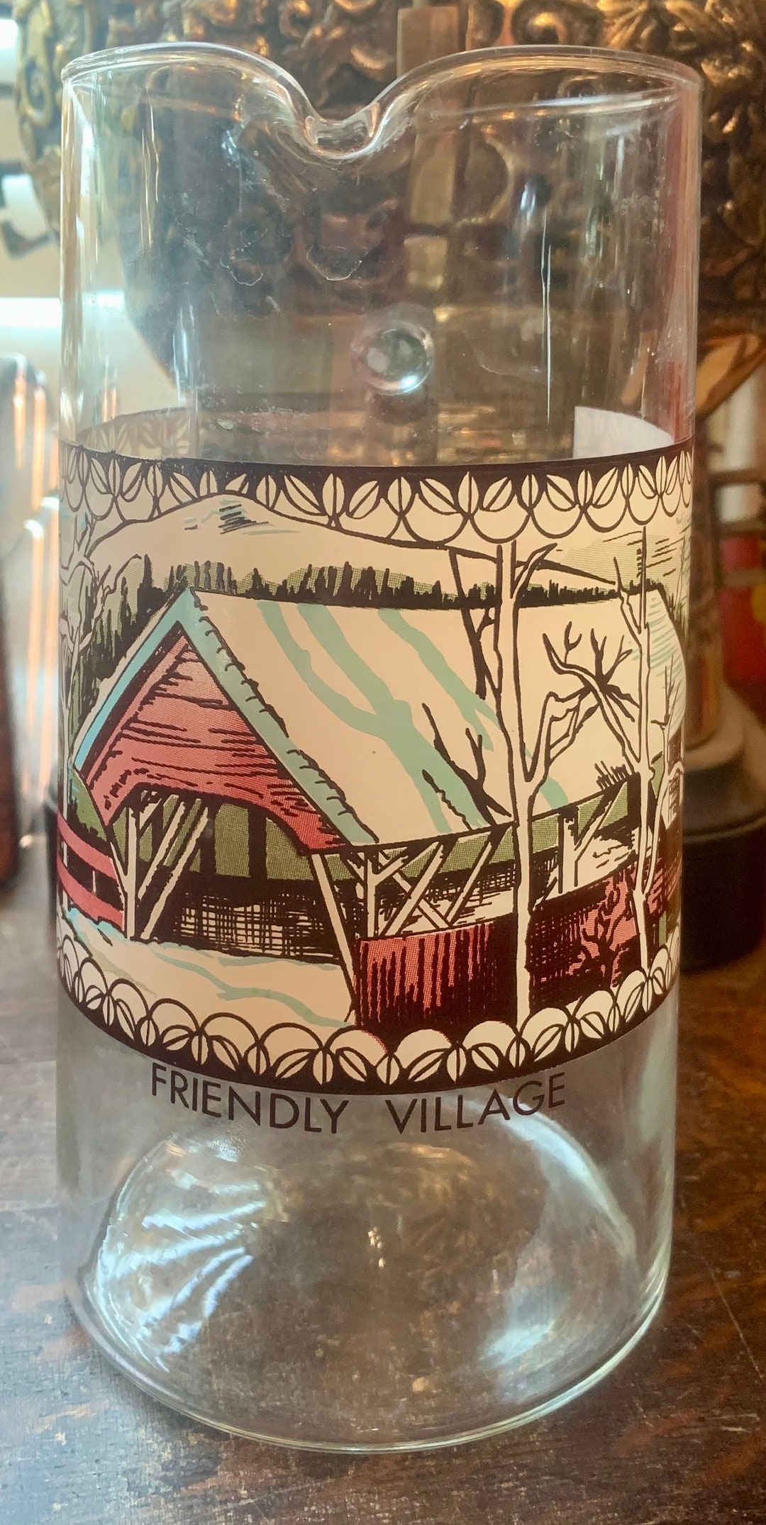 Vintage the Friendly Village Glass Pitcher Farmhouse Country Living ...