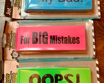 Vintage Giant Erasers Funny Techer Gift Editor Gift My Bad Oops for Big Mistakes Classroom Desk Accessories School Gift Pencil Erasers Etsy