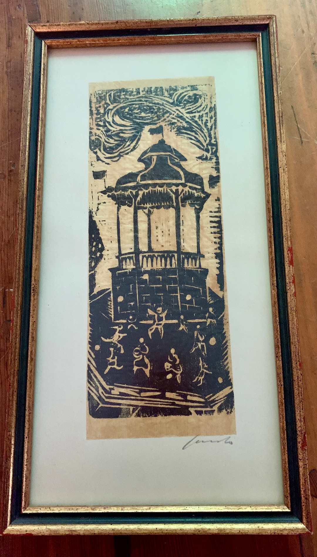 Mid Century Modern Signed Jacob Heller Woodblock Modernist 1950s Framed Vintage Art Wall Gallery ...