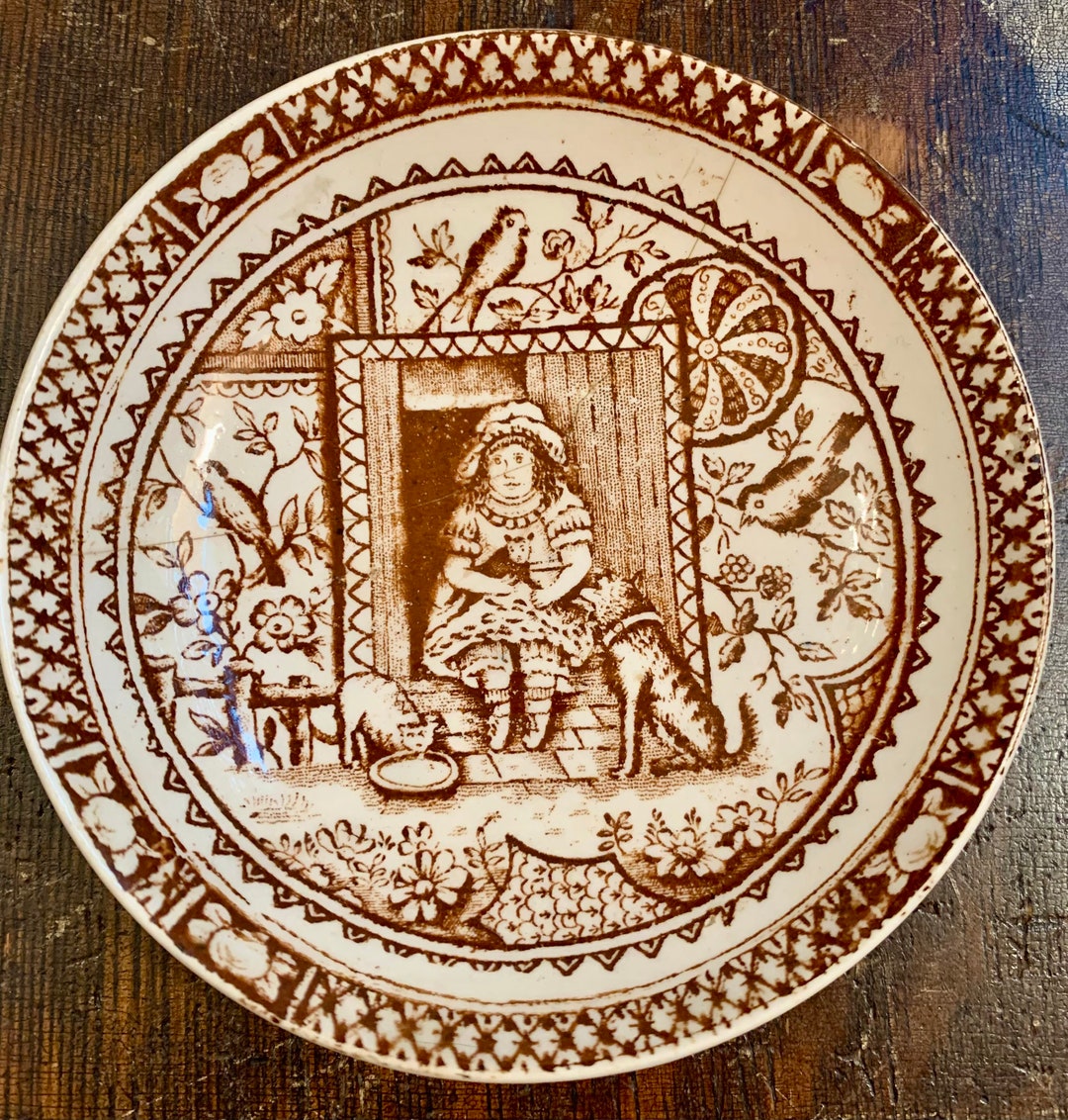 Repaired Antique Brown Transferware Dish 1800's English Ironstone Child ...