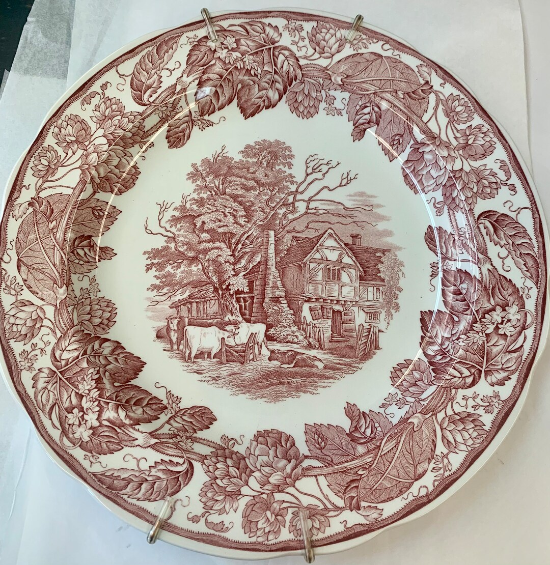 Spode Red Pink Transferware Plate Wall Vintage Red Pink Plate the Spode ...