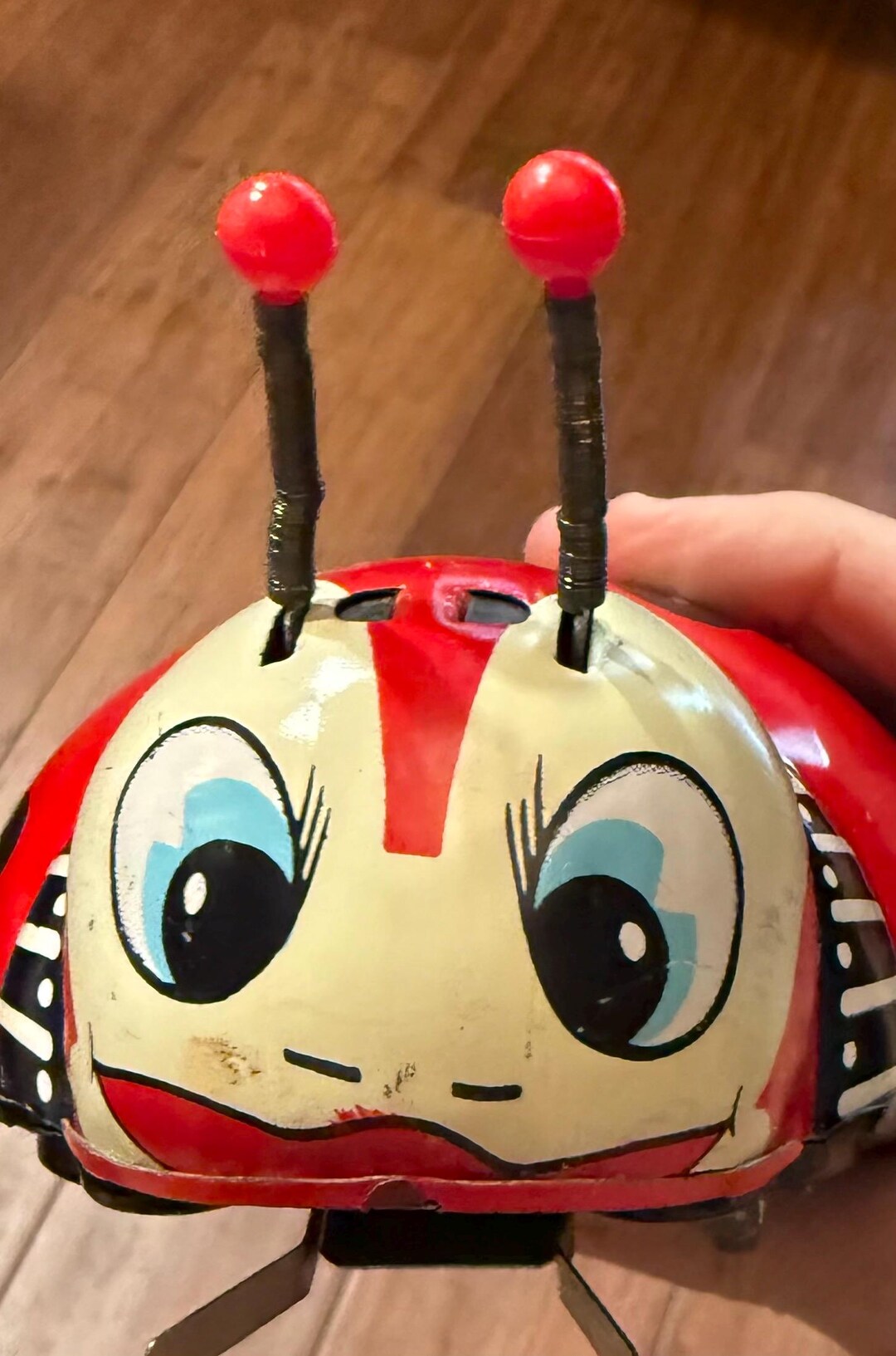 Vintage Mid Century Wind-up Tin Lithograph Toy Hungry Ladybug Frankonia ...