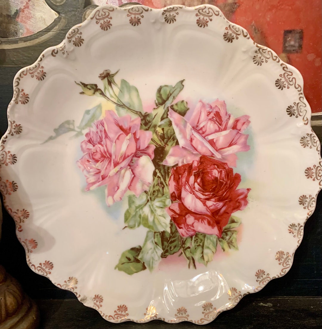 Antique Pink Floral Plate W Gold Trim Pink Roses 8 Romancecore Table ...
