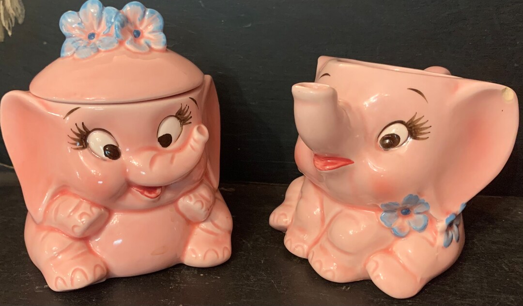 Very Rare Lefton Pink Elephant Sugar Bowl and Cream Pitcher Vintage Mid ...