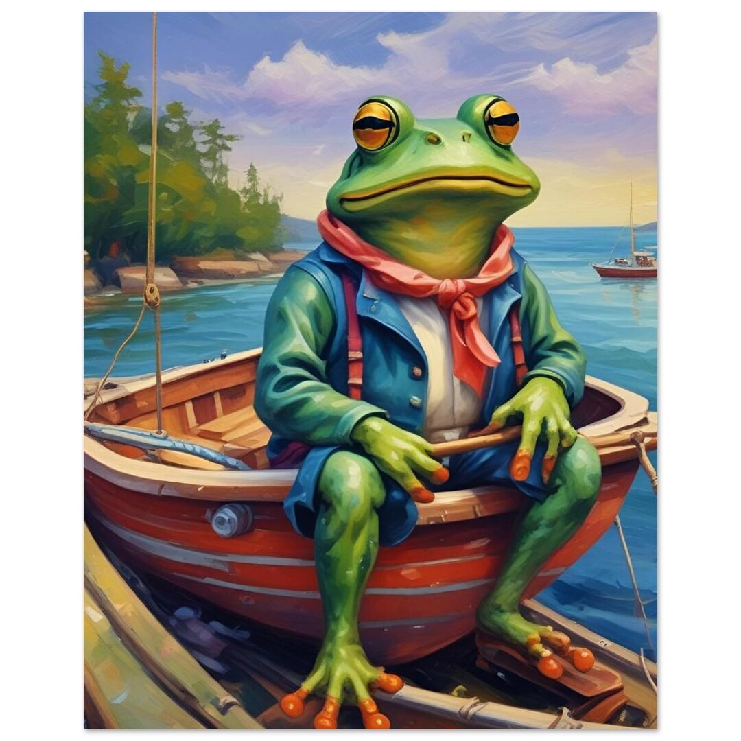 Frogman in a Red Boat Classic Semi-glossy Paper Poster 20x25 Cm / 8x10 ...
