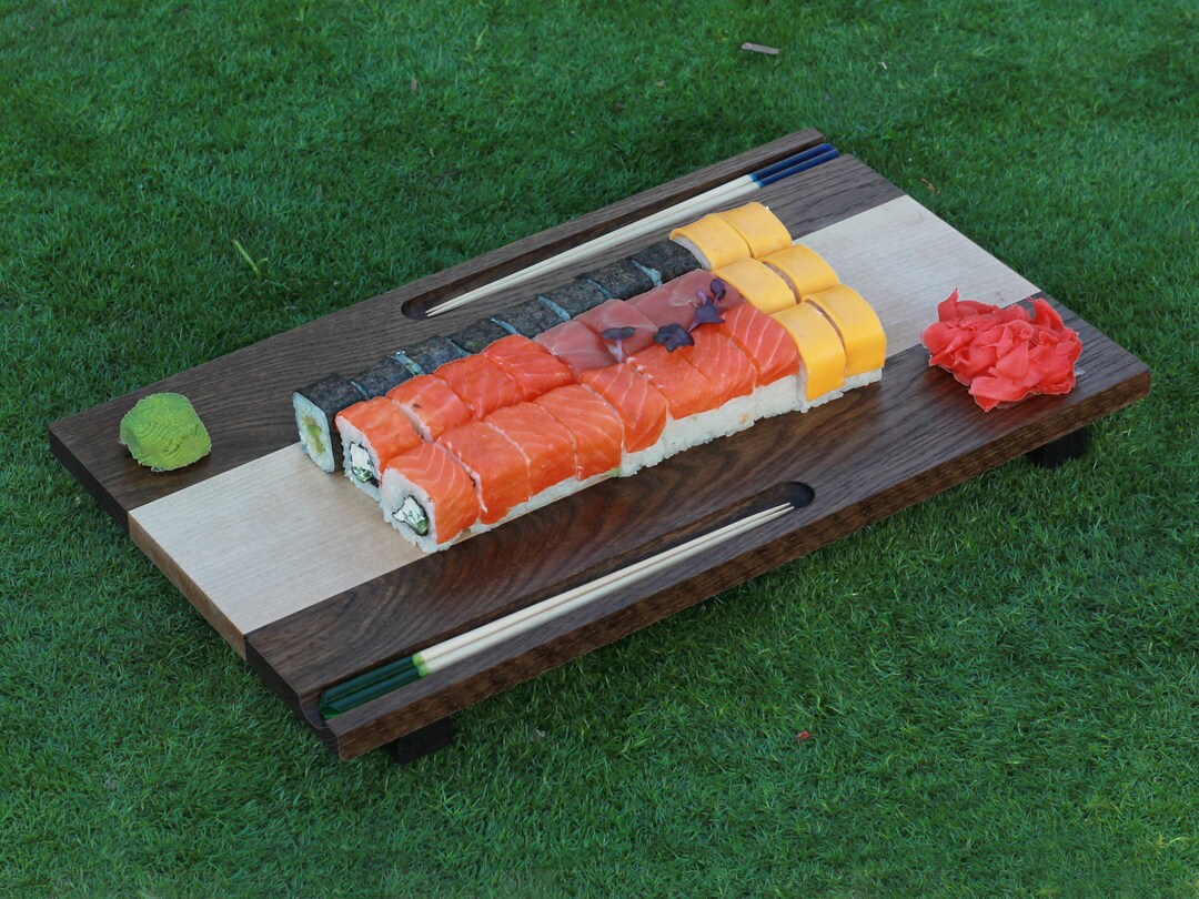 Wooden Sushi Board for Couples - Bog Oak and Maple Wood, Sushi Tray ...