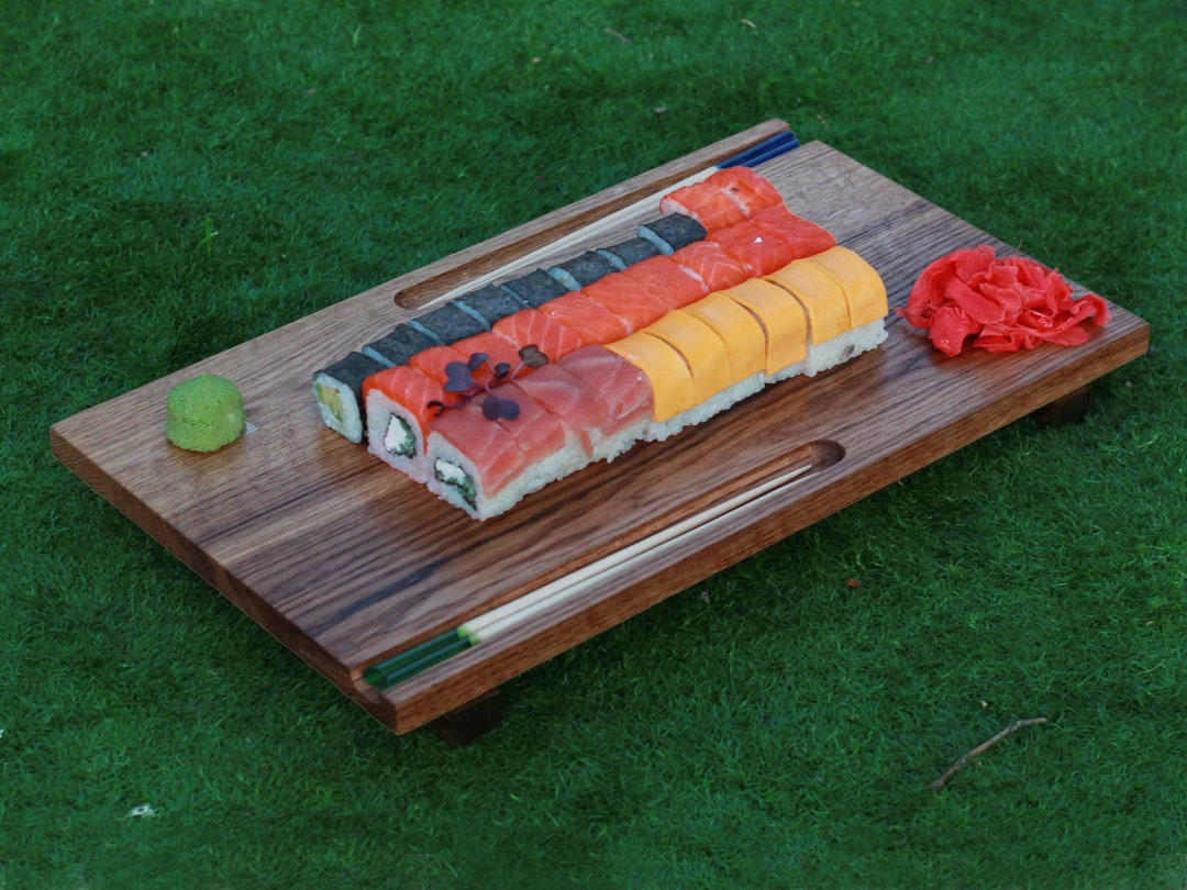 Oak Sushi Board for Couples - Oak Wood, Sushi Tray With Groove for ...