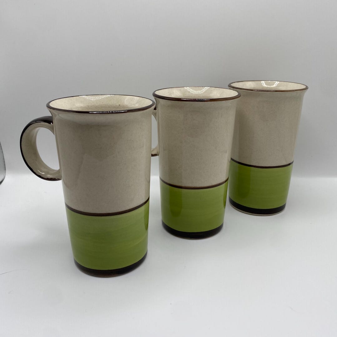 Vintage Stoneware Mugs Set – Mid-century Avocado Green, Beige - Etsy
