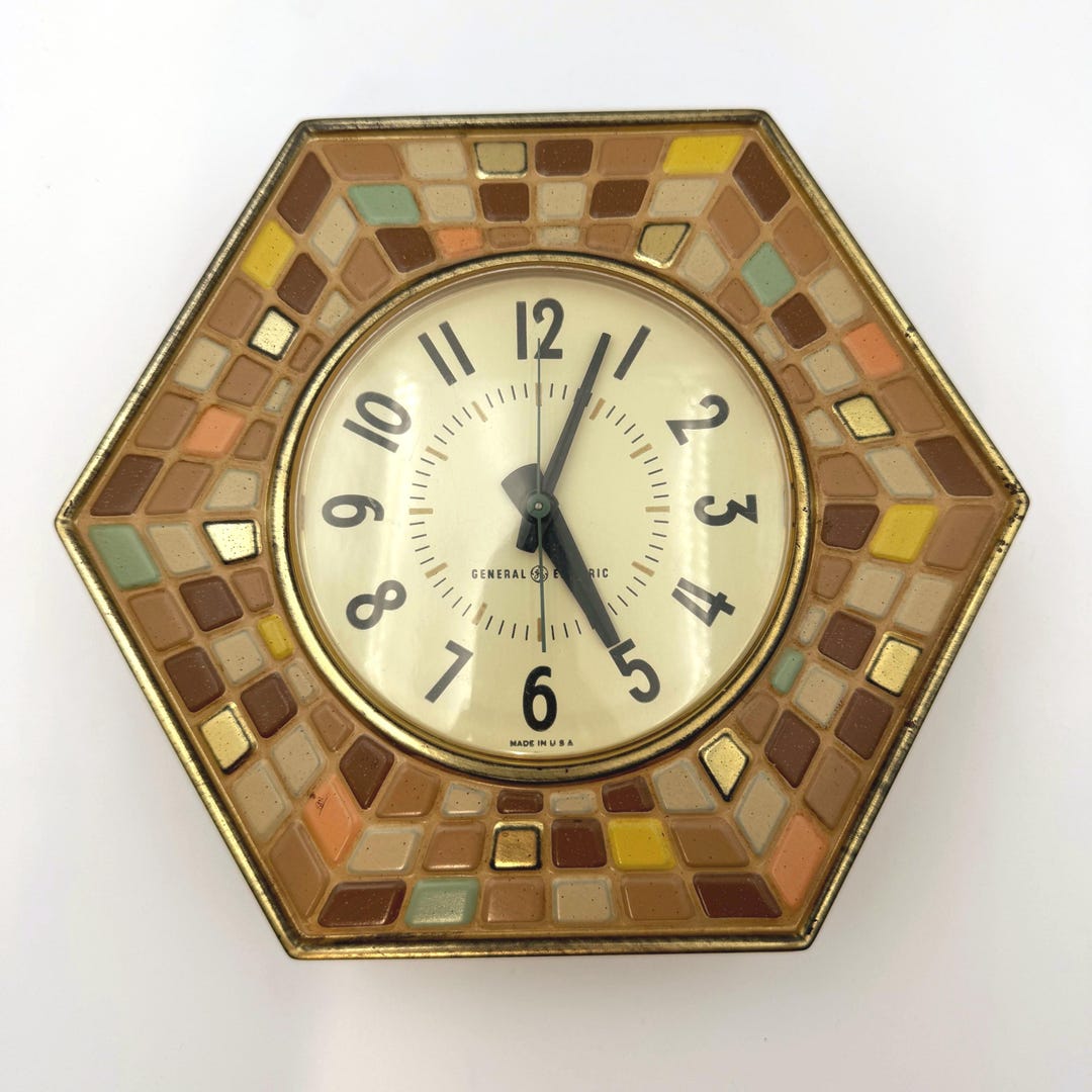 Vintage 1960s MCM General Electric Faux Mosaic Working Wall Clock Model ...