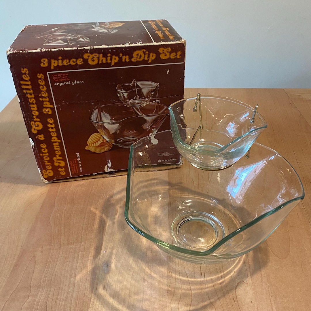 Vintage Indiana Glass Chip and Dip Set With Metal Bracket - Etsy