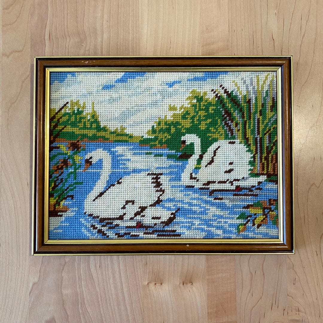 Adorable Framed Swan Needlepoint - Etsy