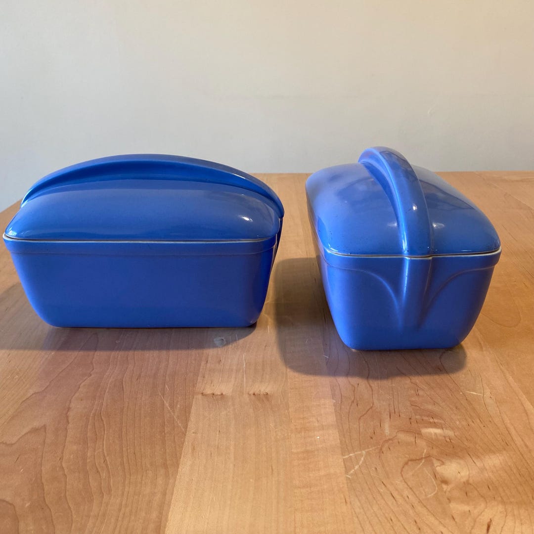 Pair of Vintage Hall Pottery Refrigerator Containers With Lids - Cobalt ...