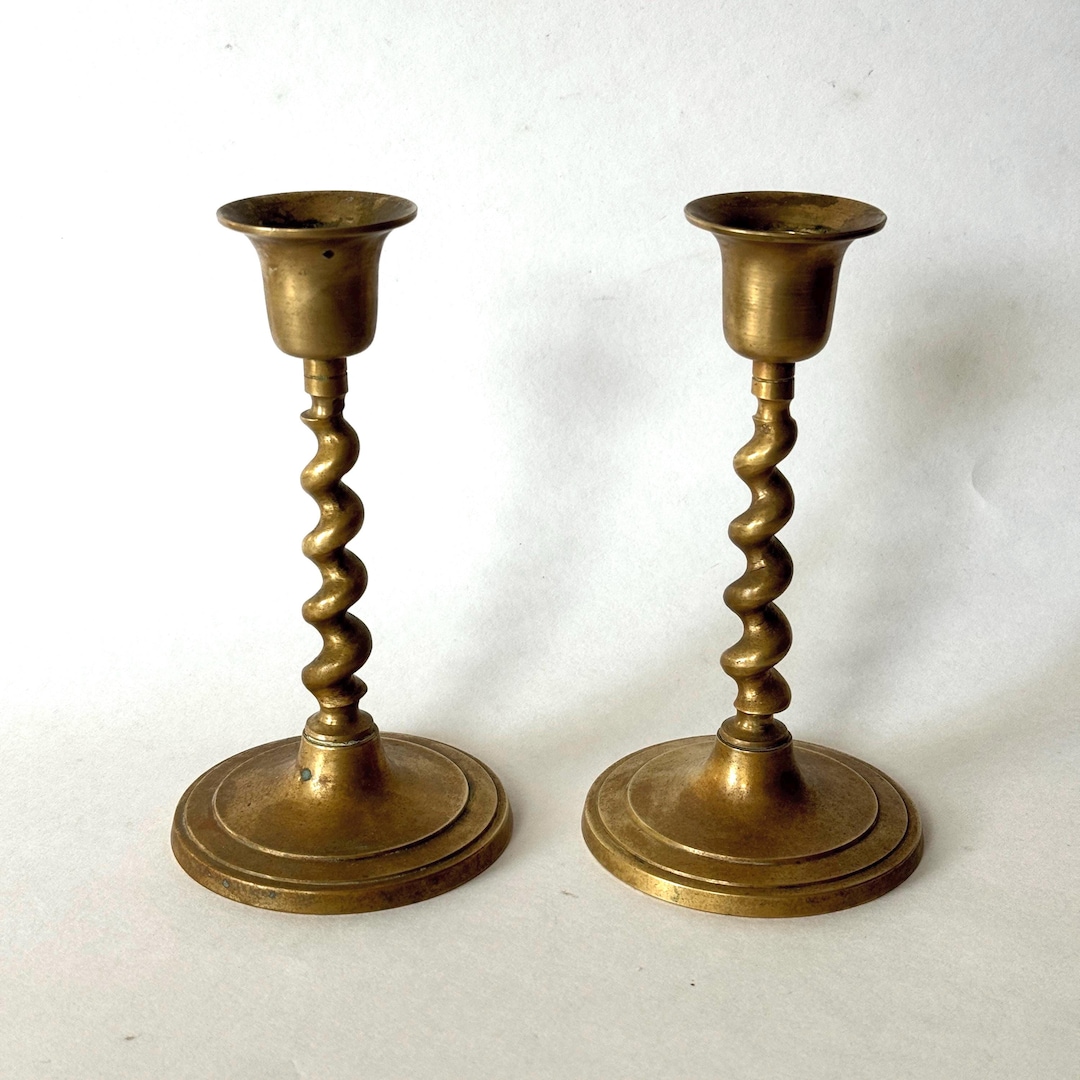 Brass Spiral Candlesticks Pair, Vintage Barley Twist Candle Holders ...