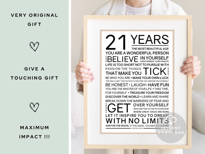 21st Birthday Poster With Positive Words 21st Birthday Gift for Man or ...