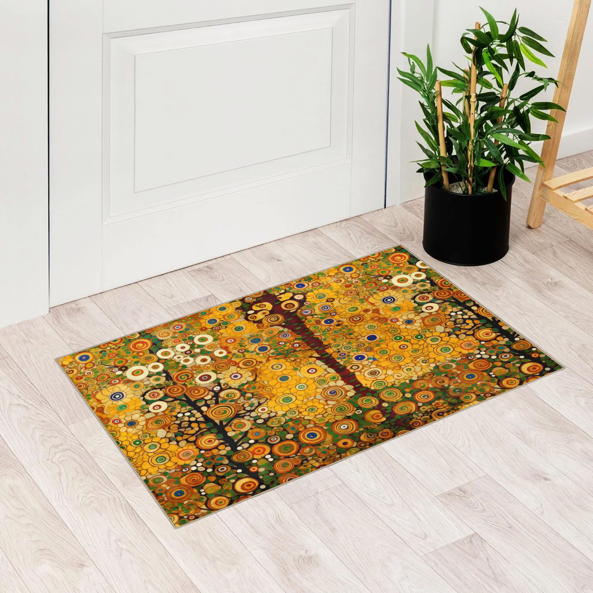 Gustav Klimt Elegant Botanical Pattern Rug, Nature Theme Rug, Leaf ...