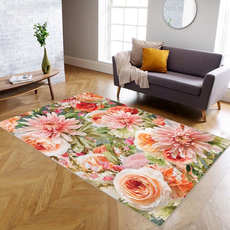 Bellini Floral Art Rug, Flower Art Rug, Art Deco Area Cover, Abstract ...