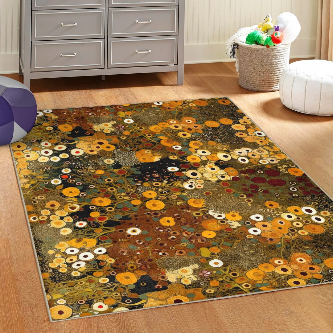 Gustav Klimt Flower Rug, Abstract Floral Print Carpet, Chic Home ...