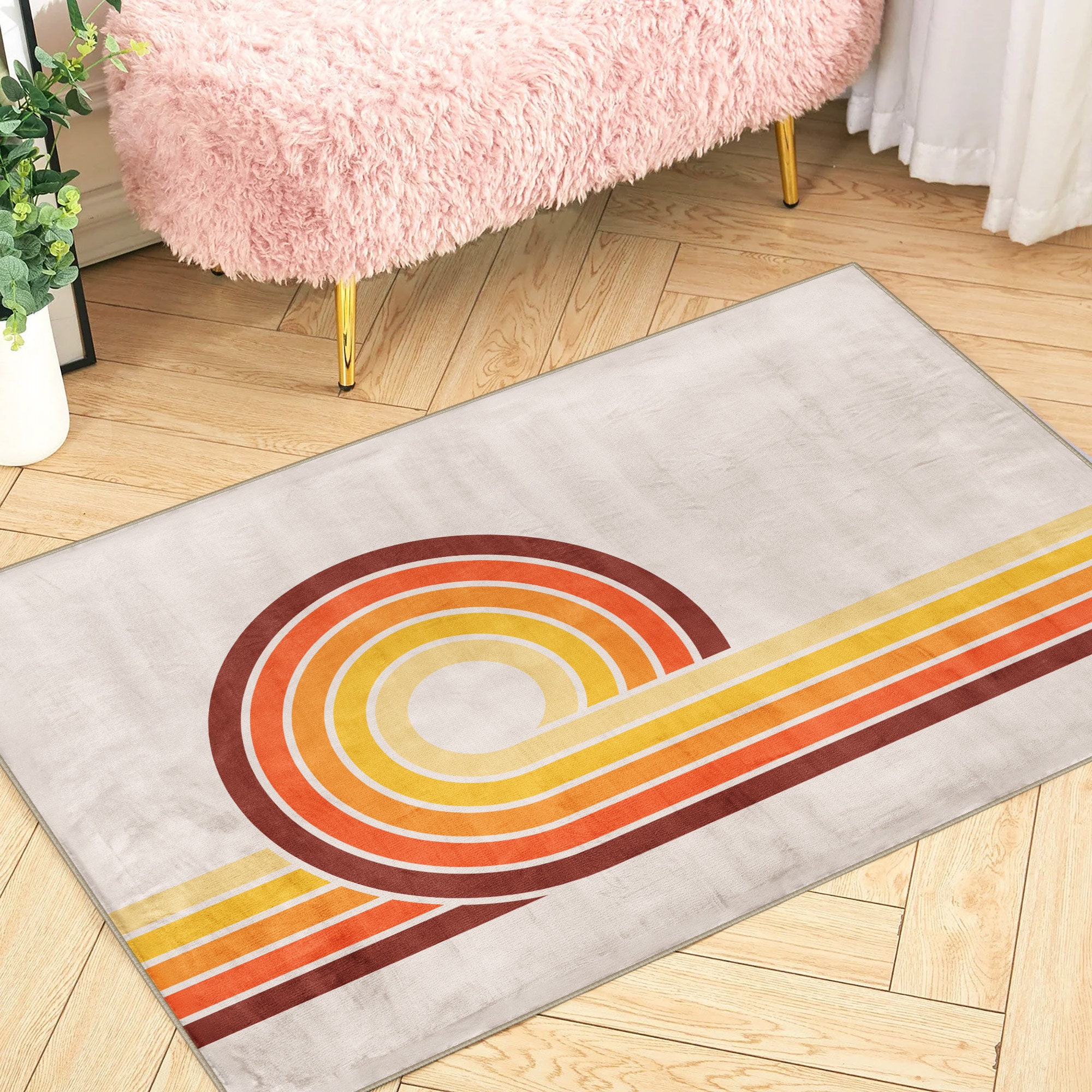Abstract Mid Century Modern Rug, Custom Washable Rug for Mid Century ...