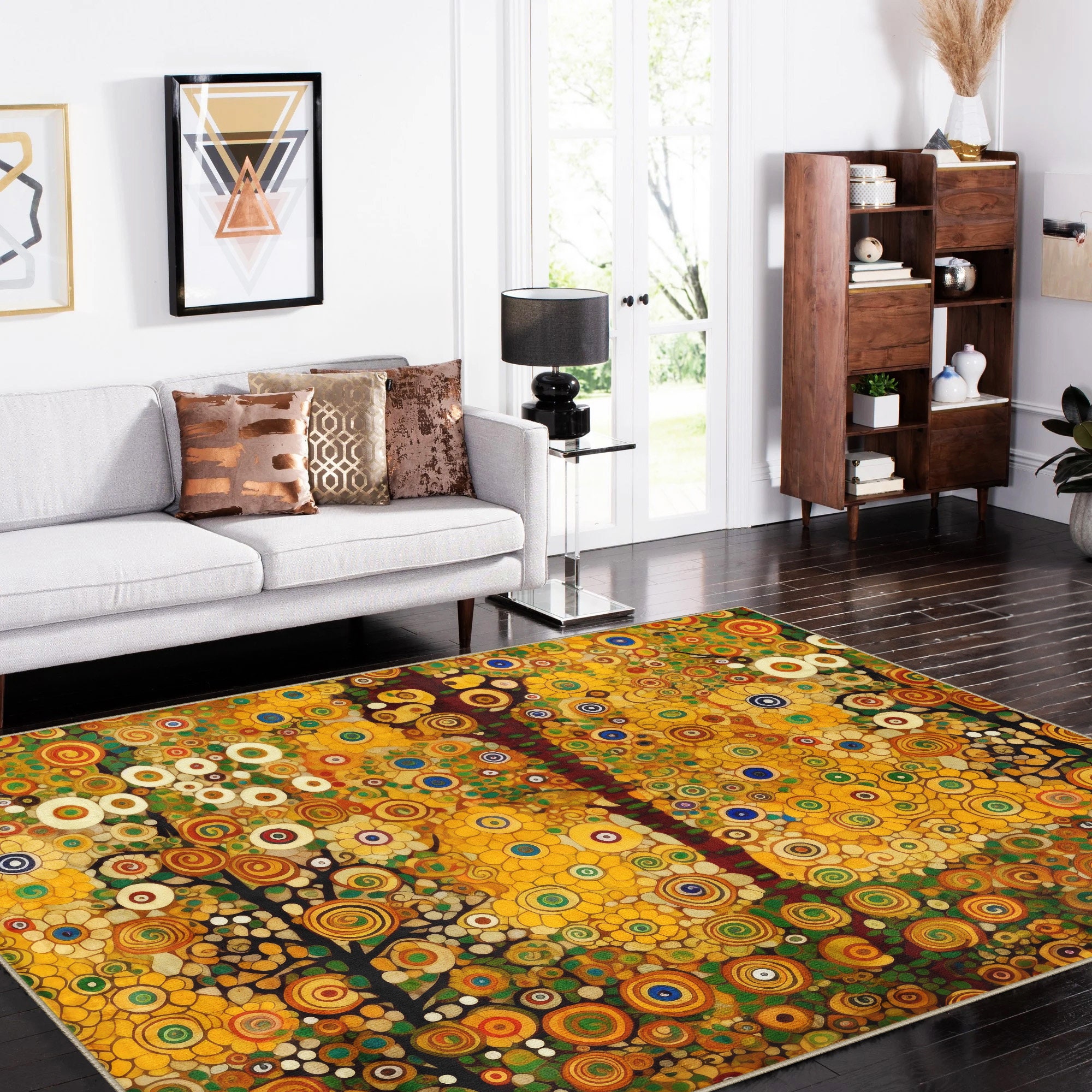 Gustav Klimt Elegant Botanical Pattern Rug, Nature Theme Rug, Leaf ...