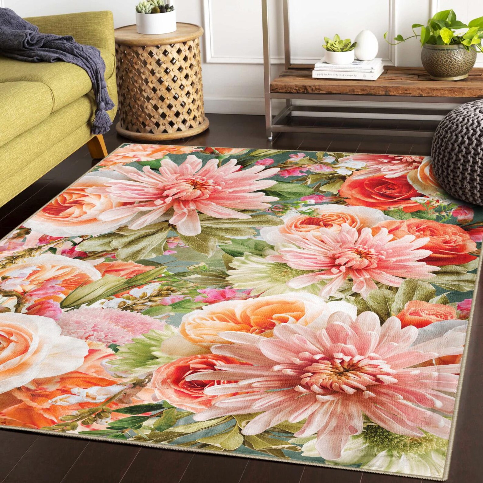 Bellini Floral Art Rug, Flower Art Rug, Art Deco Area Cover, Abstract ...