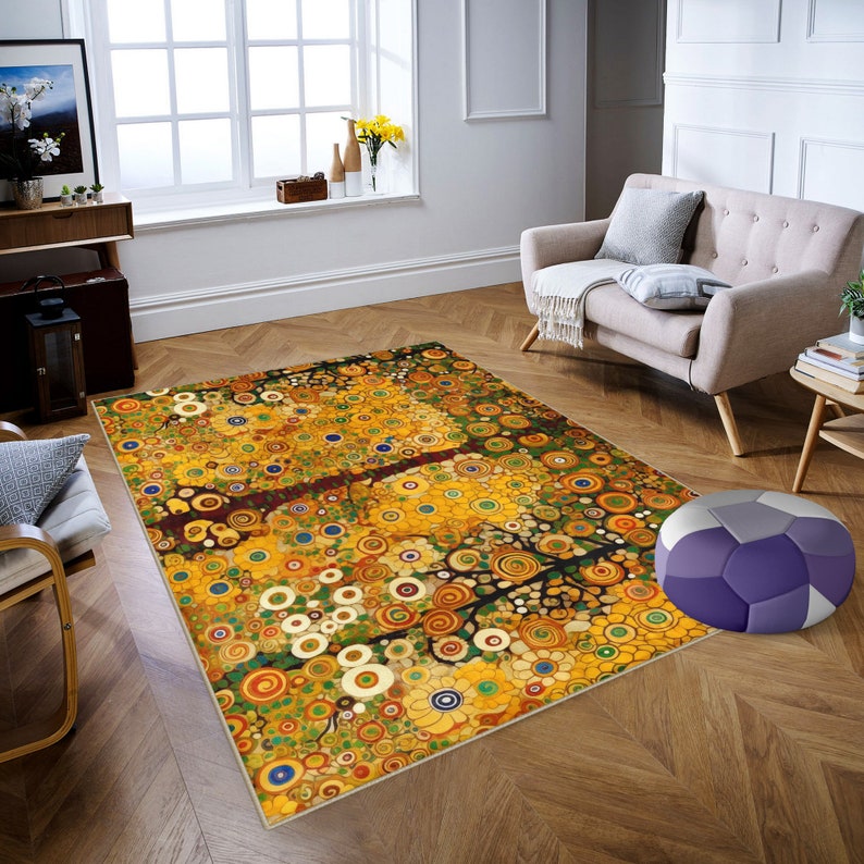 Gustav Klimt Elegant Botanical Pattern Rug, Nature Theme Rug, Leaf ...