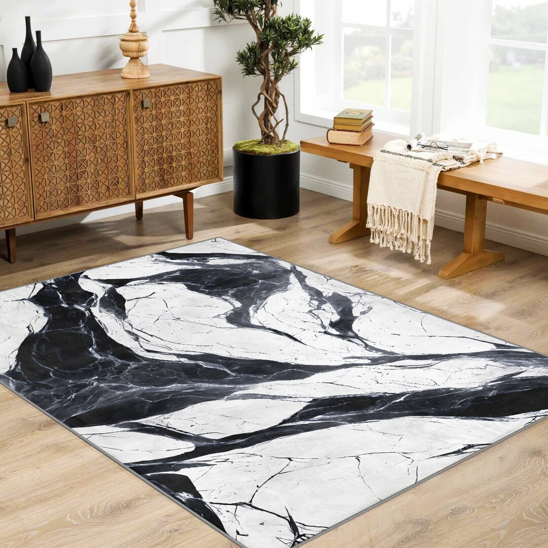 Black and White Marble Area Rug, Custom Marble Rug, Contemporary ...