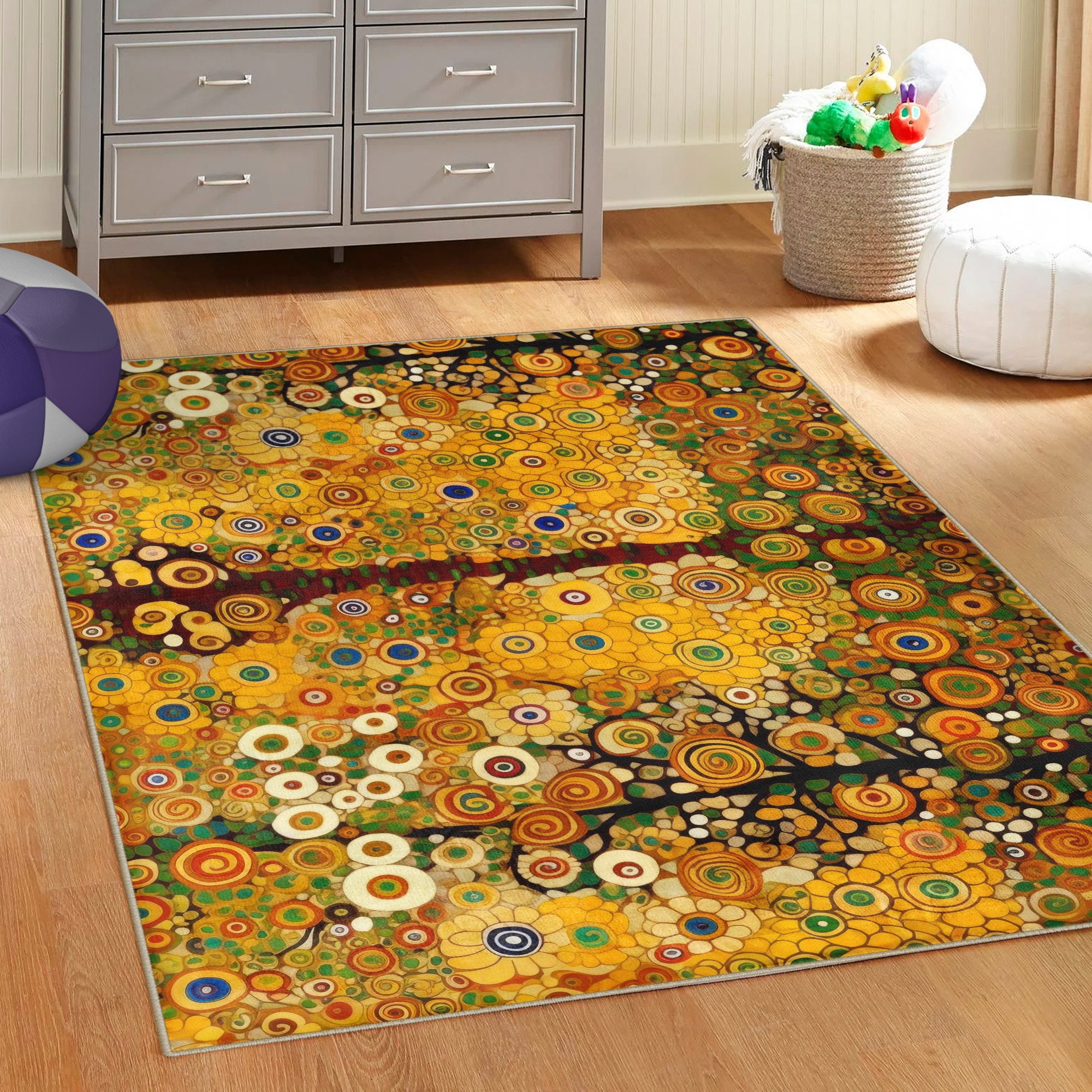 Gustav Klimt Elegant Botanical Pattern Rug, Nature Theme Rug, Leaf ...