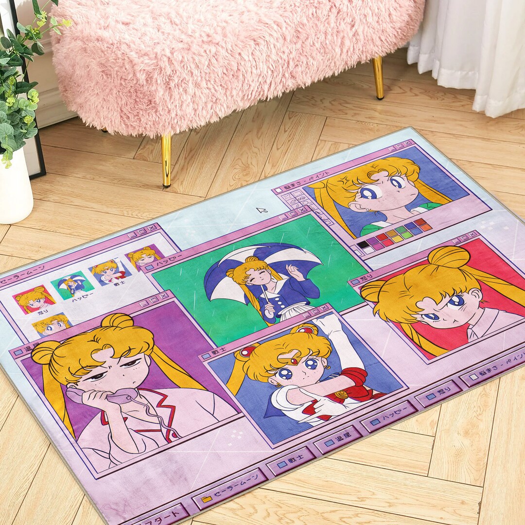 Sailor Mood Anime Girl Rug, 3D Printed Rugs, Anime Room Decor, Office ...