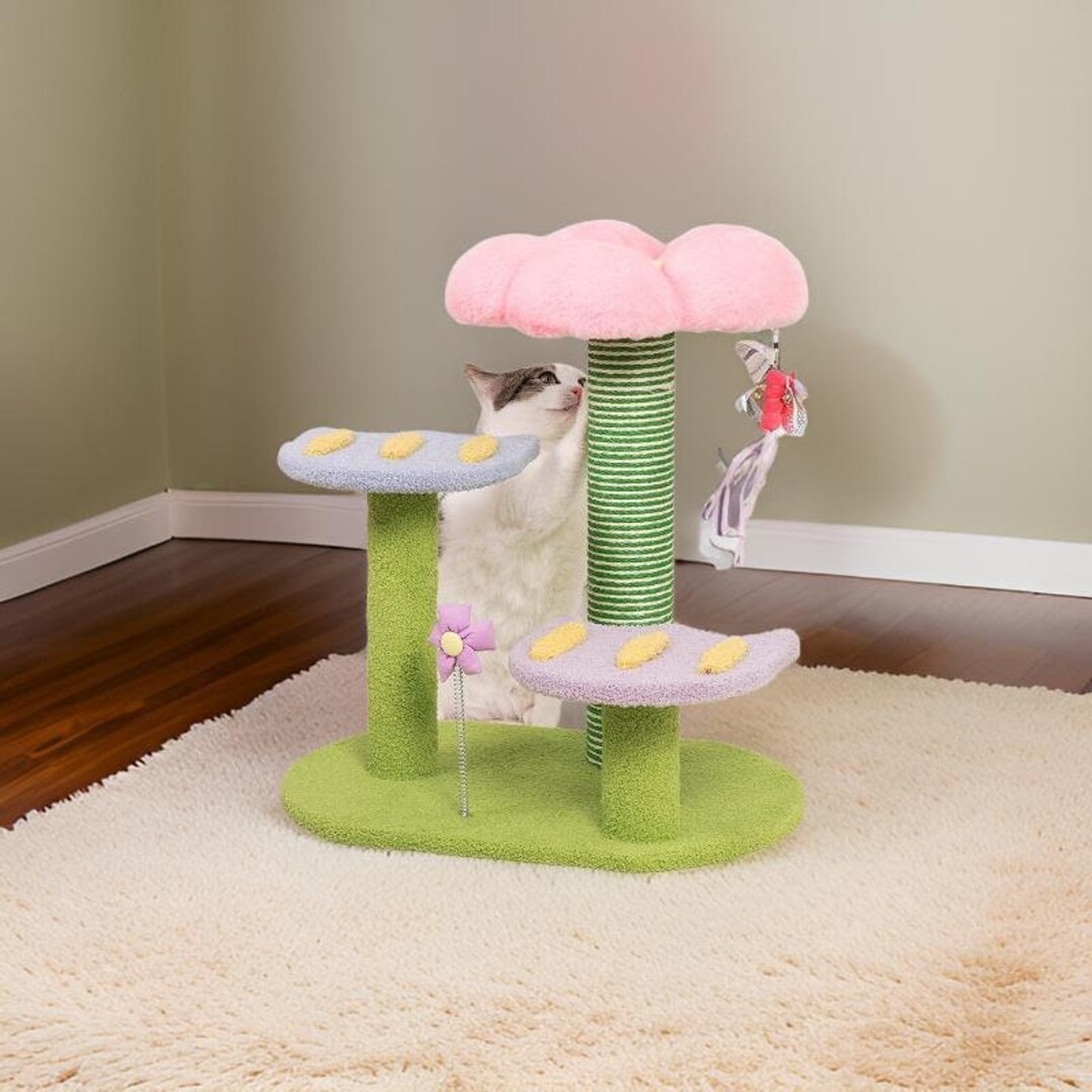 FLOWER CAT TOWER, Scratching Tower, Floral Cat Tower, Colorful Cat ...