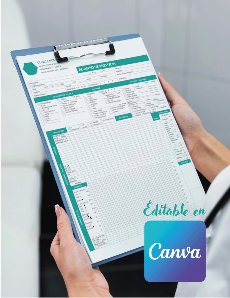 Anesthesia Record Template, Canva Anesthesia Template, Canva Anesthesia ...