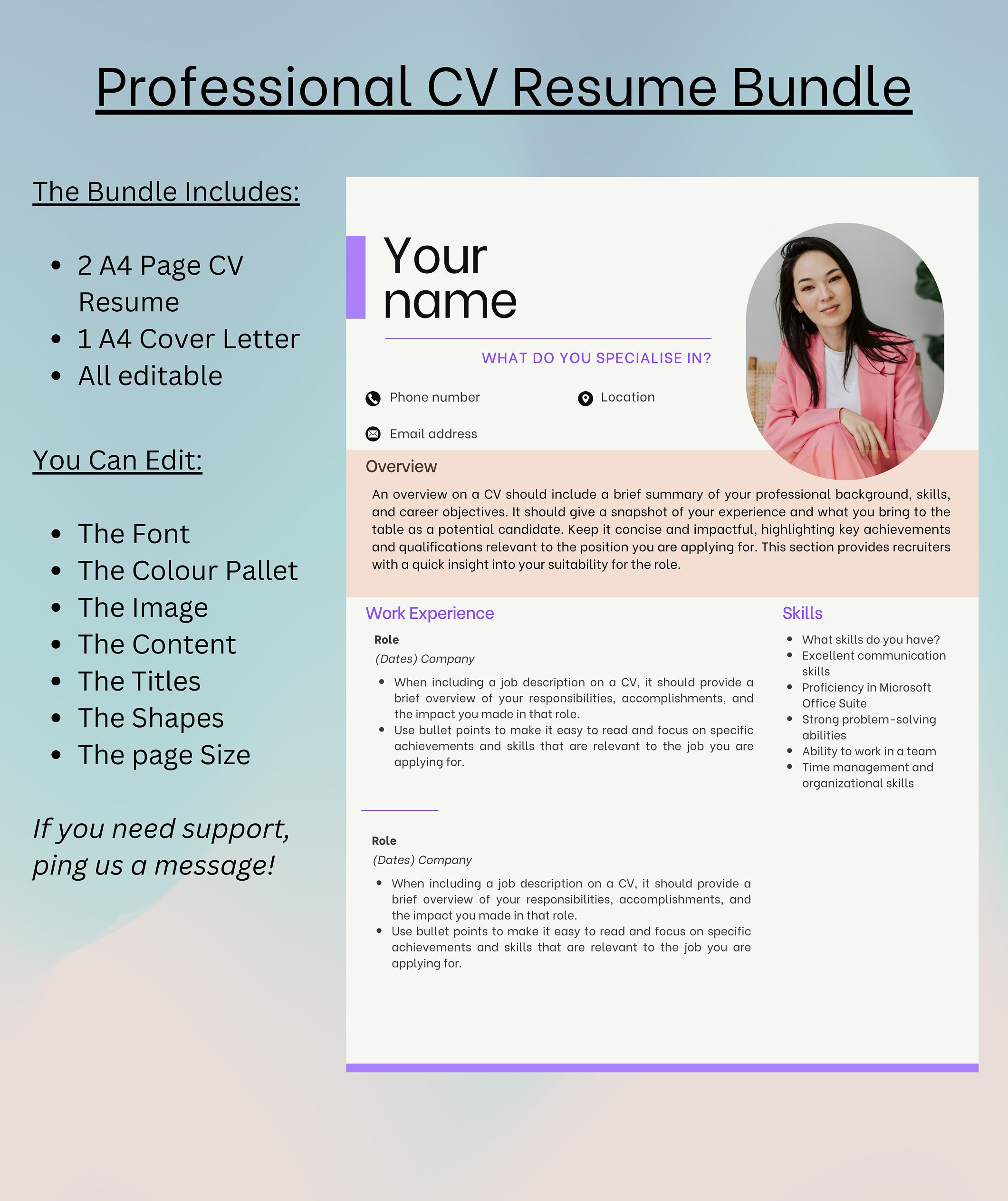 CV TEMPLATE. Professional. Resume Template.pastel. CV Template ...