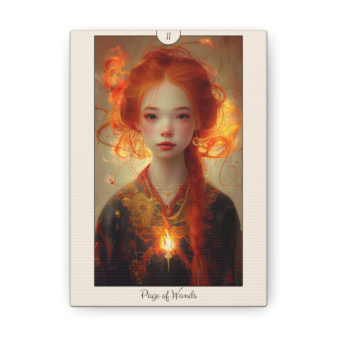 Tarot 'page of Wands' With Border and Title - Gallery Wrapped Canvas ...