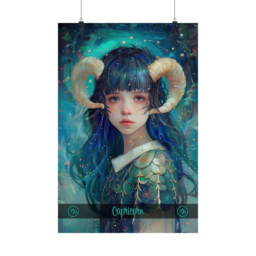 Capricorn Zodiac Poster With Title Border Print Zodiac Series Art Print ...