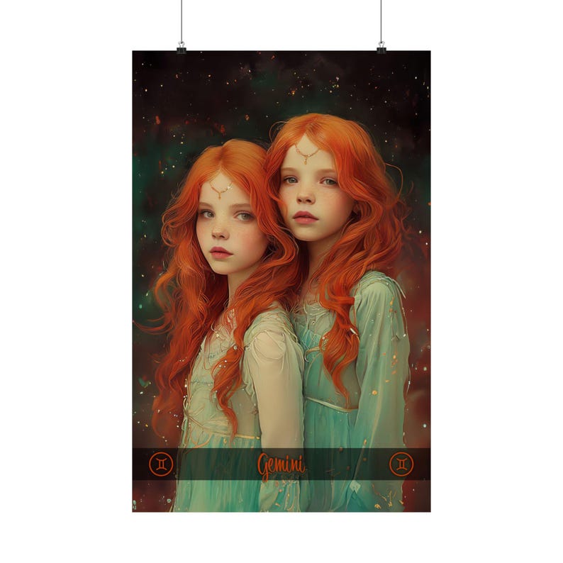 Gemini Zodiac Poster With Title Border Print Zodiac Series Art Print ...