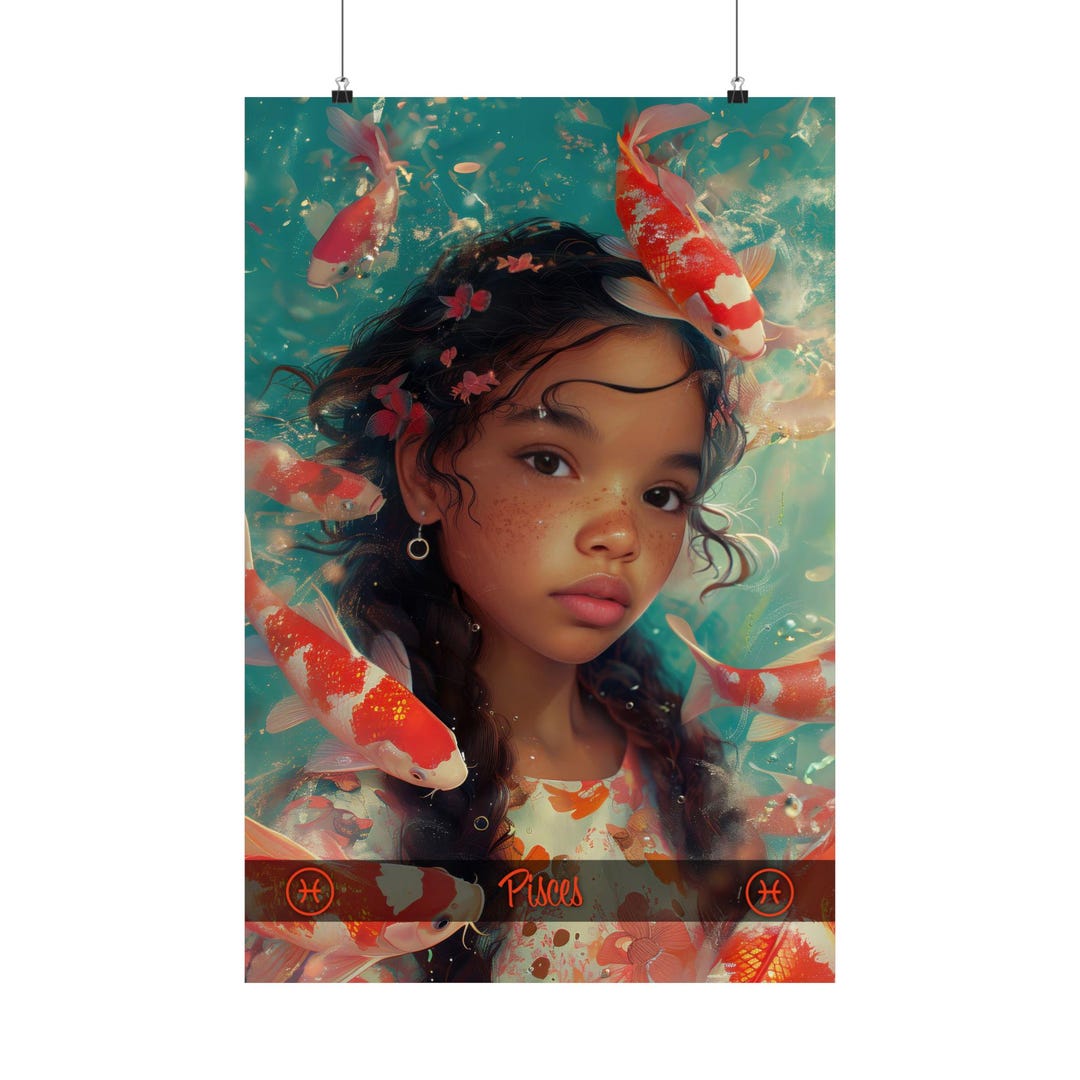 Pisces Zodiac Poster With Title Border - Print - Zodiac Series Art ...