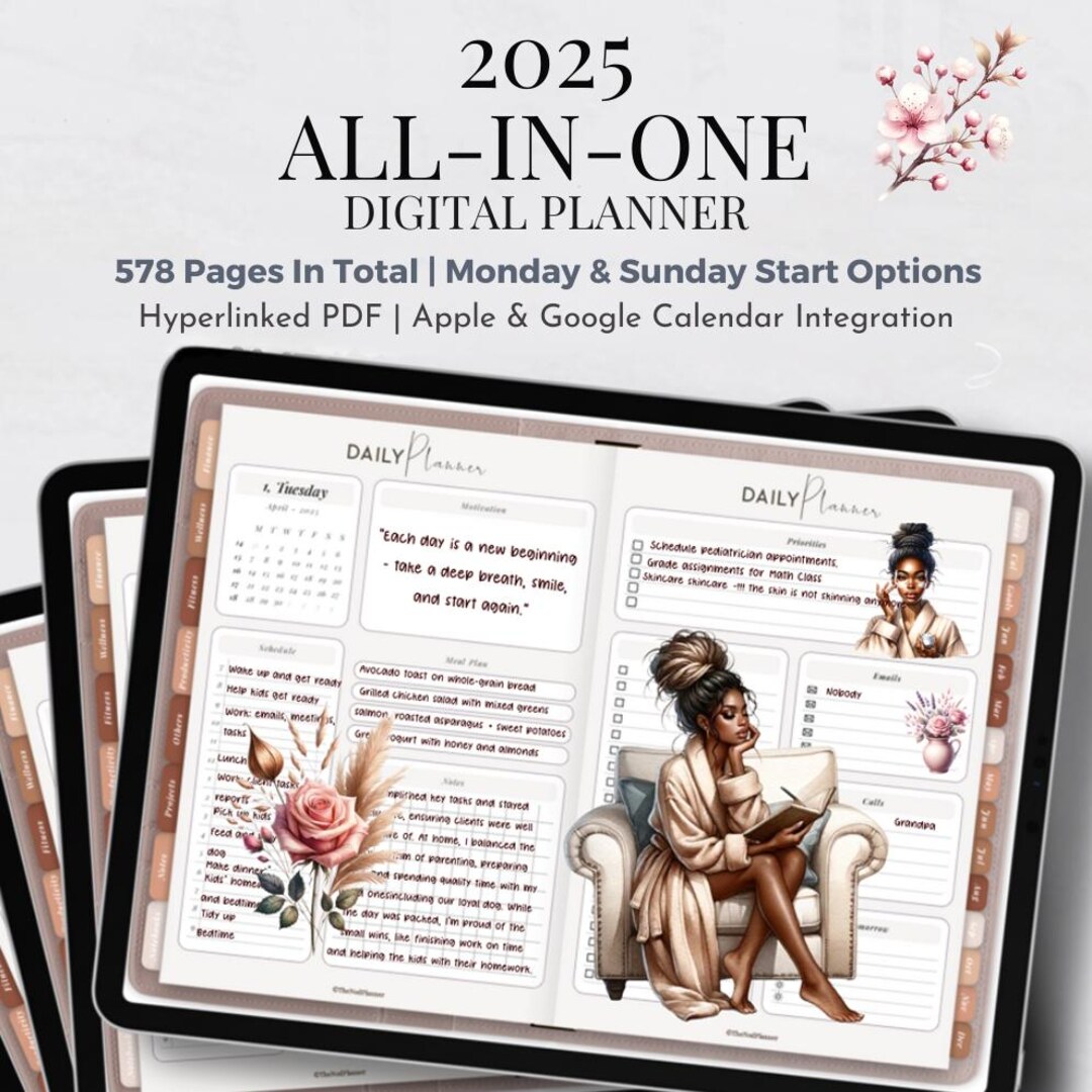 2025 Digital Planner All-in-one Goodnotes, Apple & Google Calendar ...