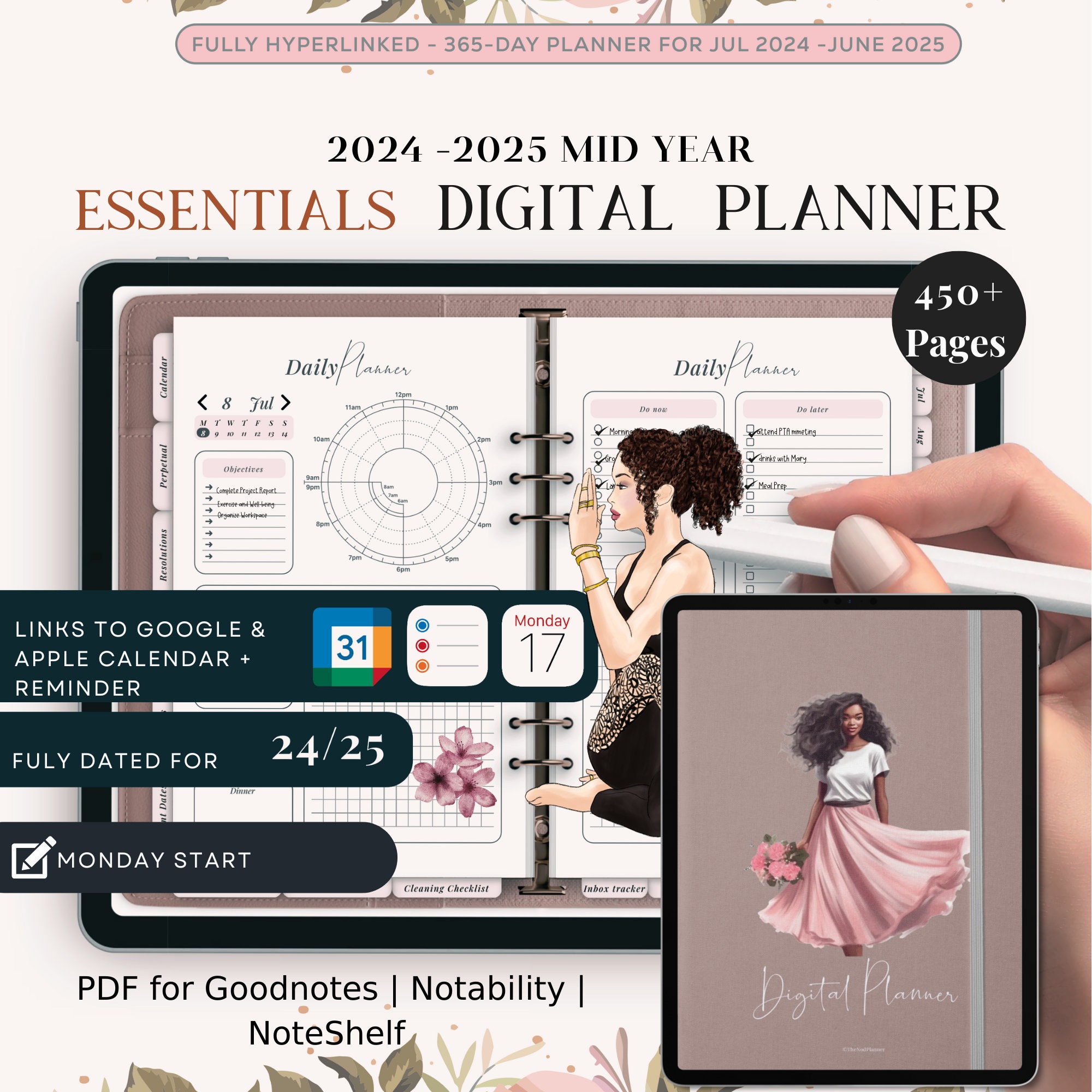Digital Planner 2024 2025 Mid Year Digital Planner Landscape, Dated ...